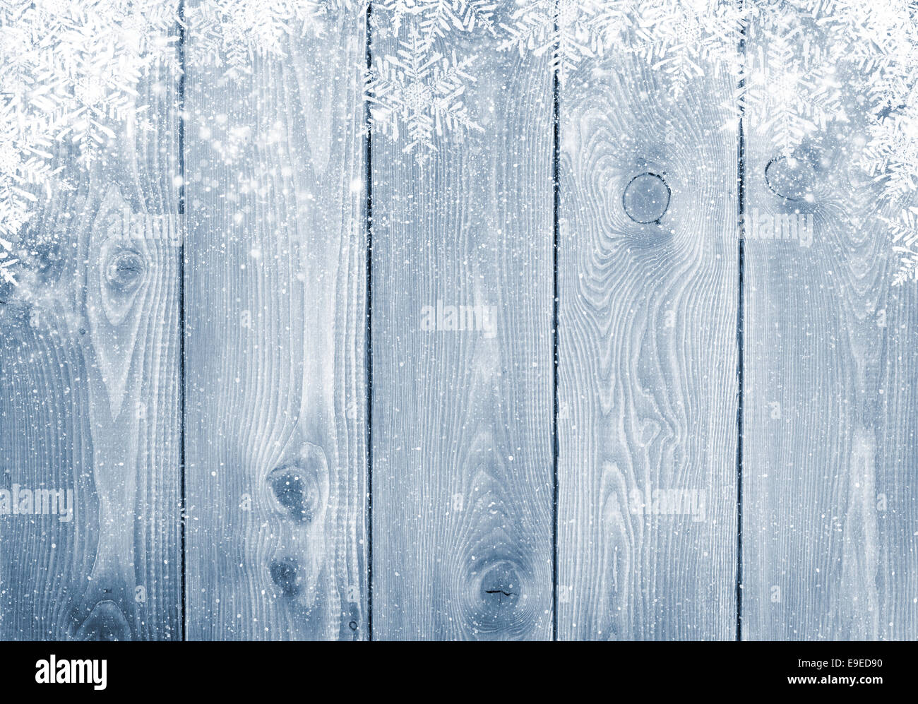 Blue wood texture with snow christmas background Stock Photo - Alamy