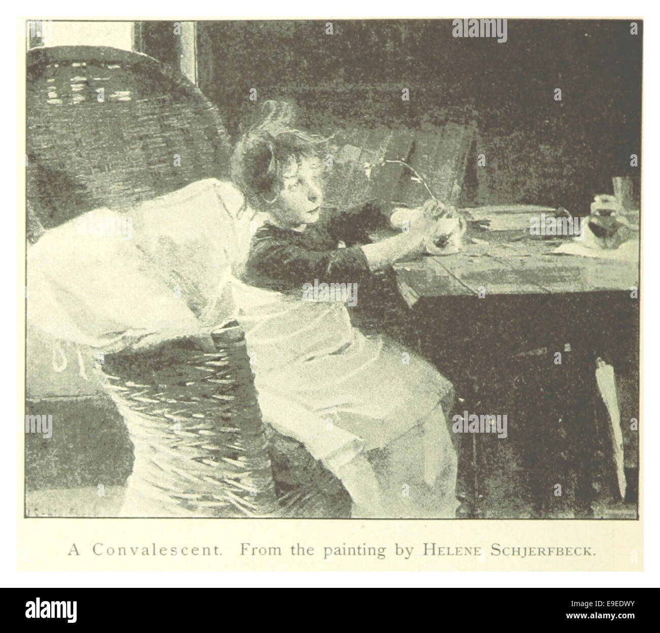 A 1894 illustration by Mechelin depicting a convalescent in recovery ...