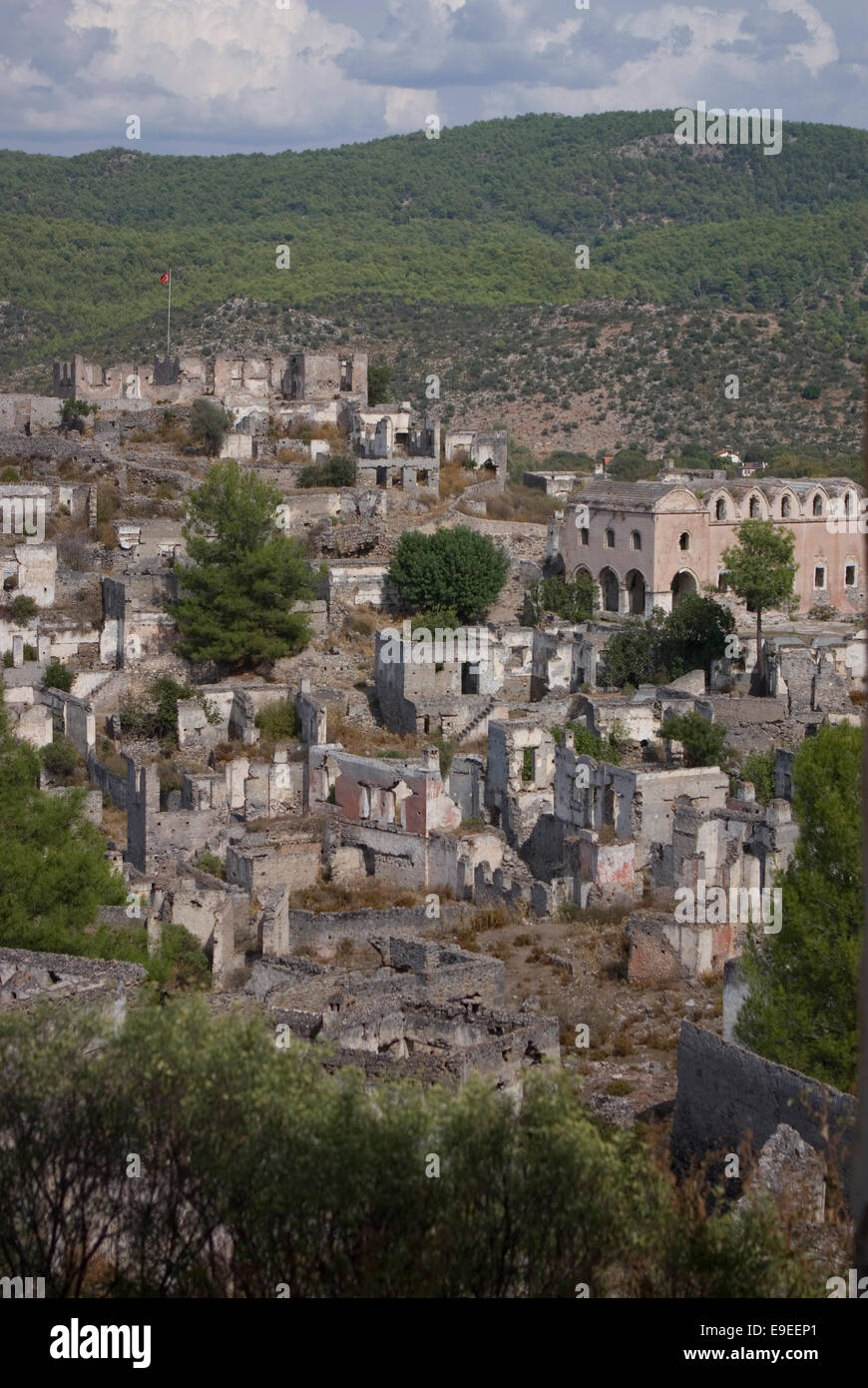 Abandoned Greek town of Kaya Koyu, or Kayakoy, Turkey near coastal town ...