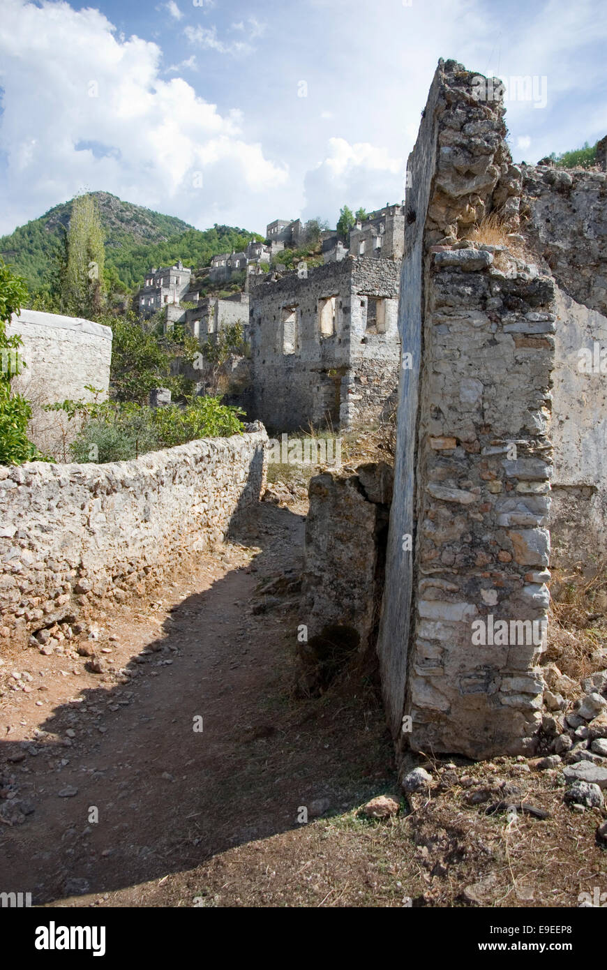 Abandoned Greek town of Kaya Koyu, or Kayakoy, Turkey near coastal town ...
