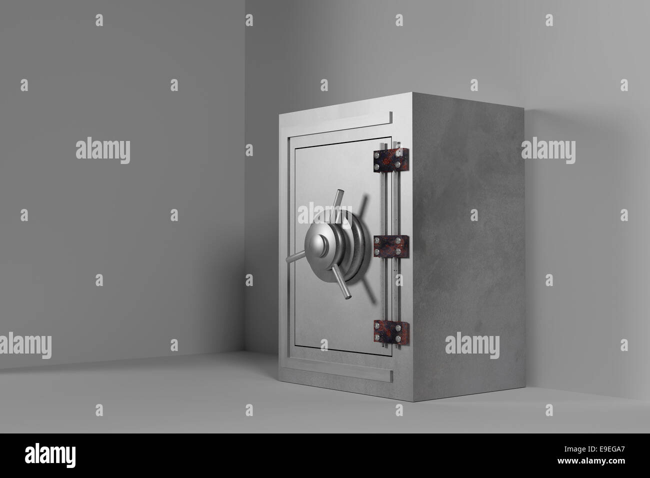 design in 3d of a security steel safe on an empty room Stock Photo - Alamy