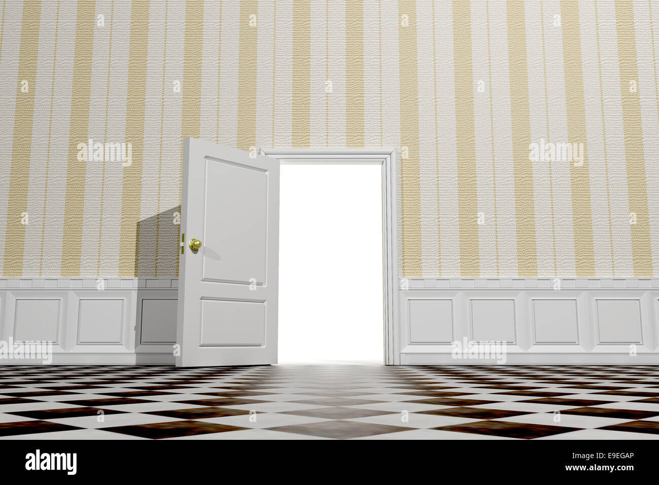 design in 3d of an interior scene with an open door Stock Photo - Alamy