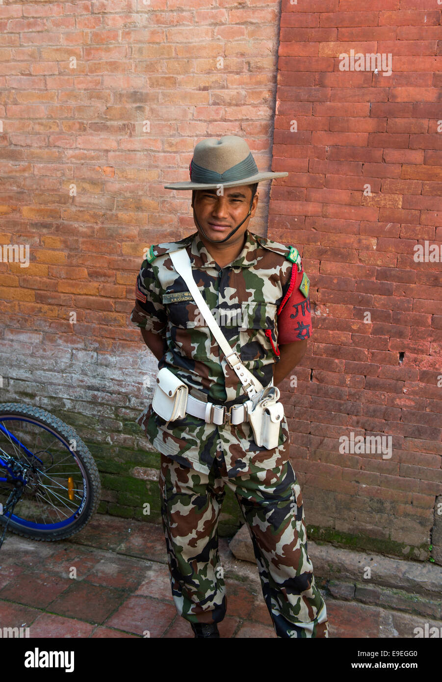 Unidentified security guard in a Taleju Temple on a Bhaktapur durbar ...