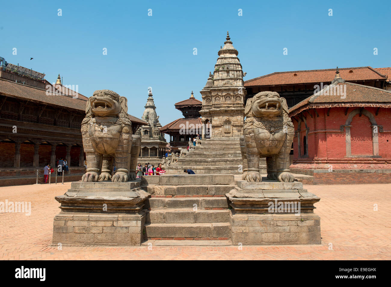 Stone lions gate on a Durbar square of Bhaktapur on May 09, 2014 ...