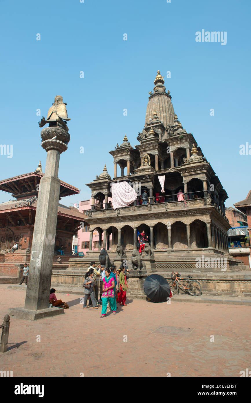 Krishna mandir and Garud statue on Patan Durbar Square, Nepal. It has ...