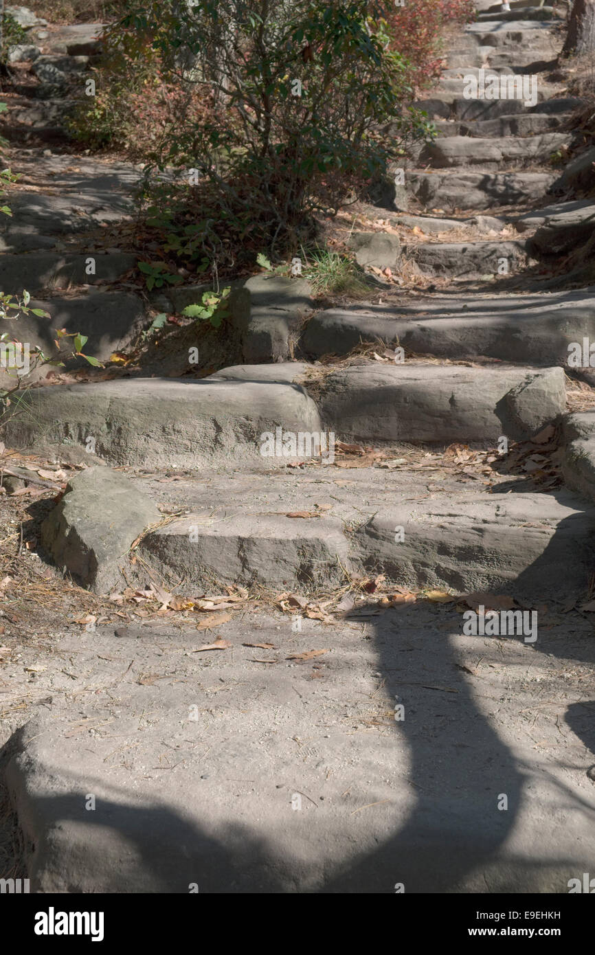 Stone steps on rocky pathway to the overlook at Pilot Mountain. State ...