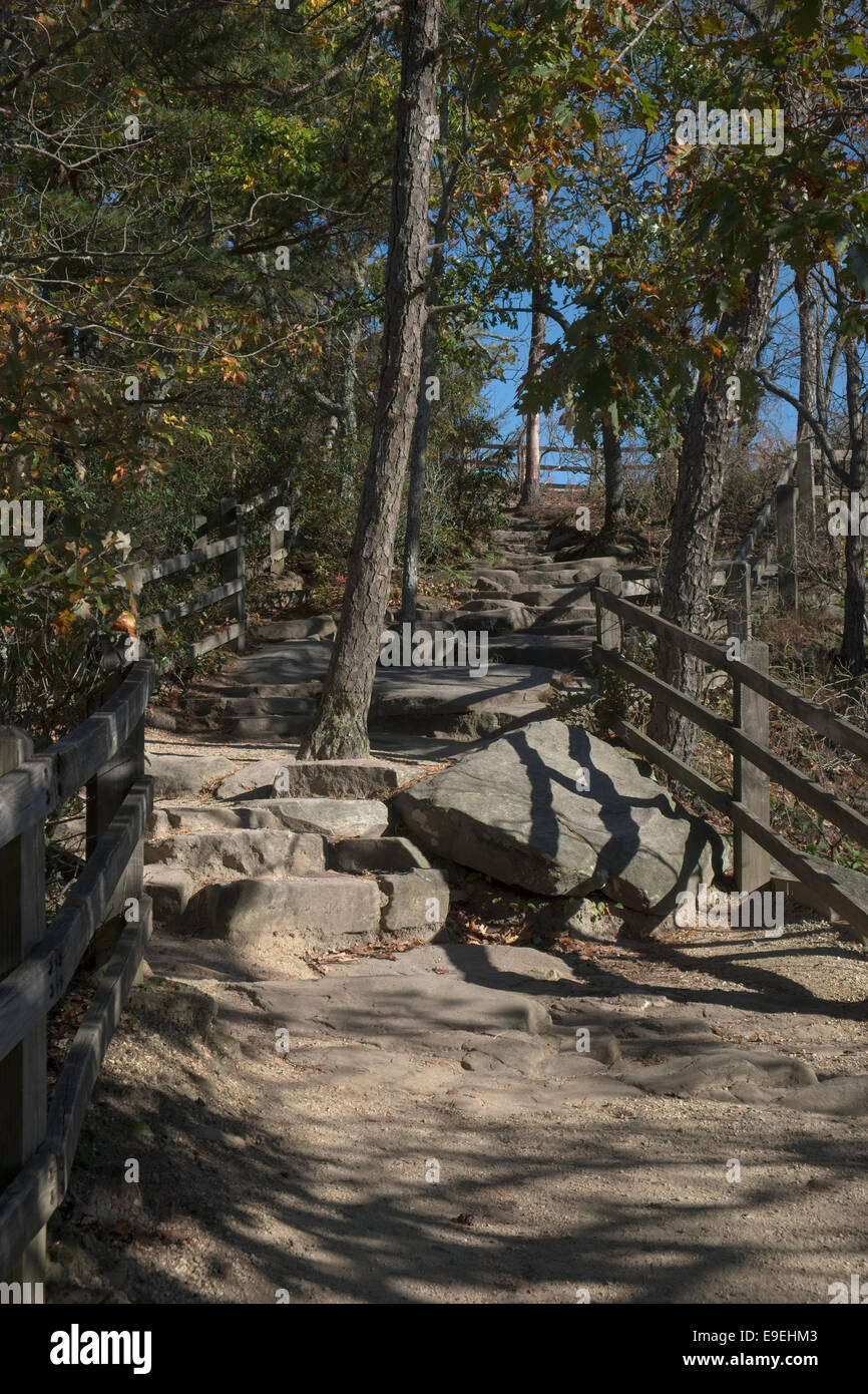 Stone steps on rocky pathway to the overlook at Pilot Mountain. State ...