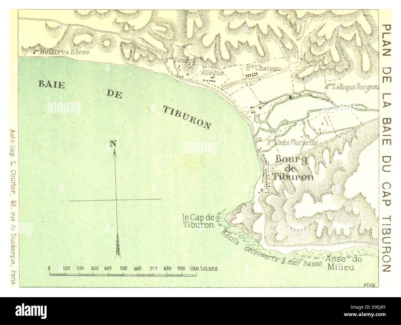 A historical map showing the bay of Cap Tiburon, located on the ...