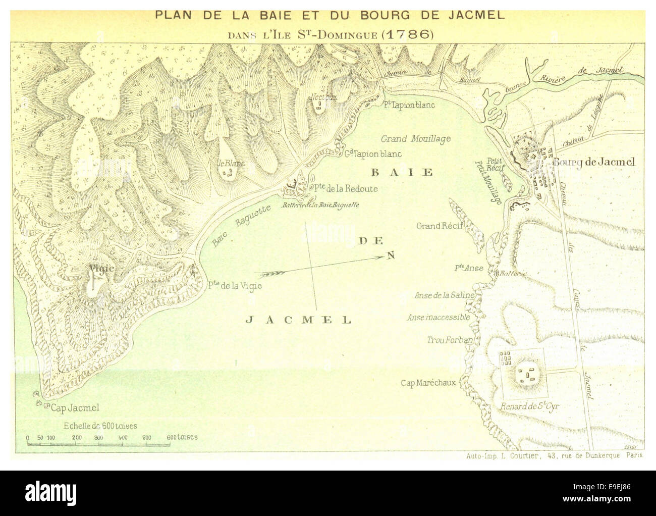 A 1786 plan of the bay and town of Jacmel, Haiti. The map offers ...