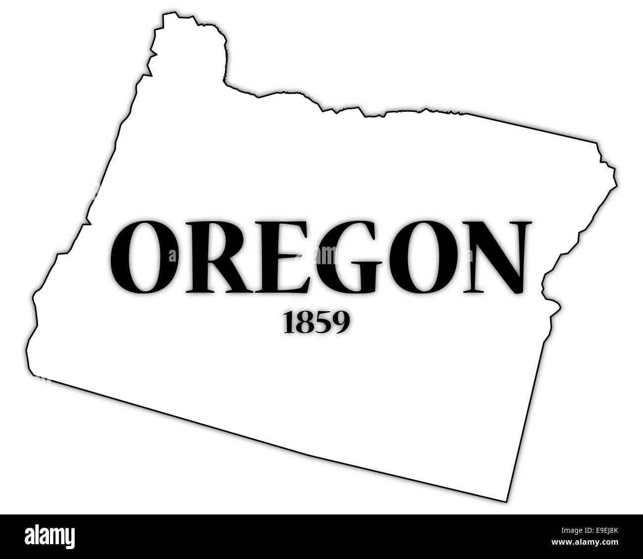 An Oregon state outline with the date of statehood isolated on a white ...