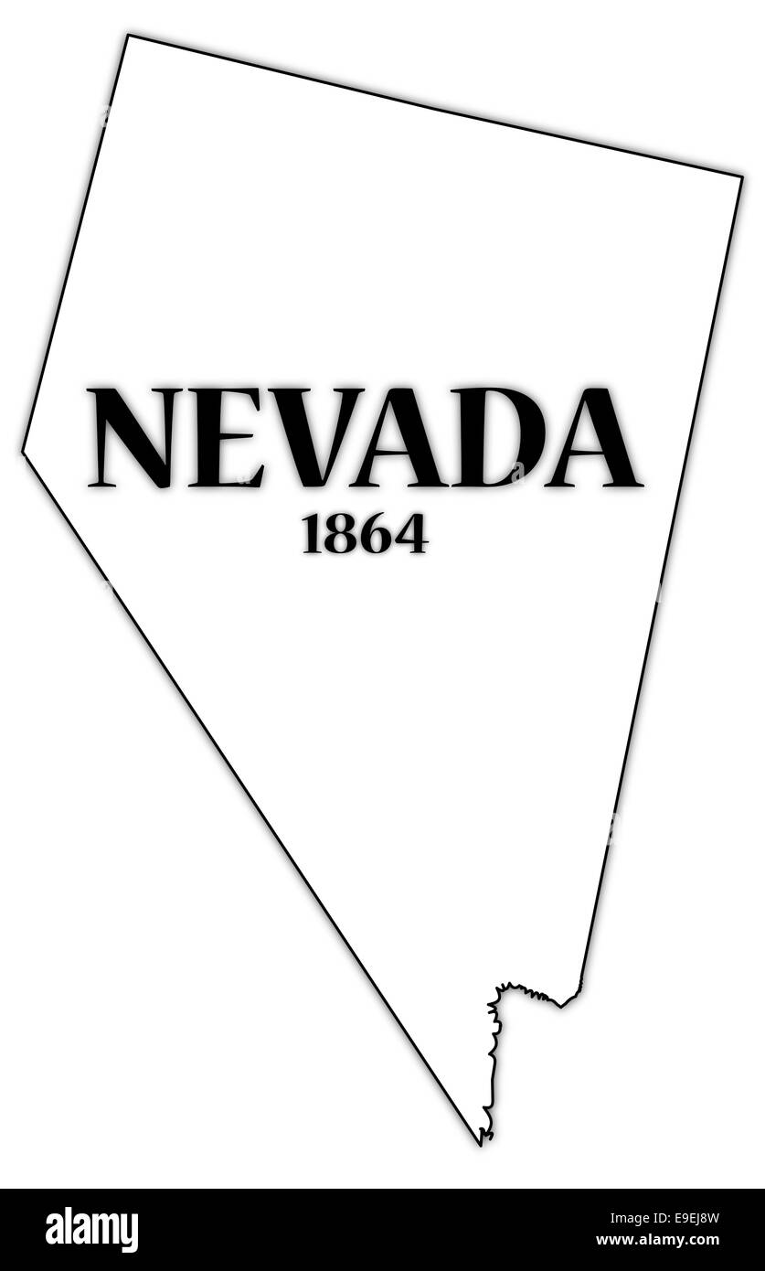A Nevada state outline with the date of statehood isolated on a white ...
