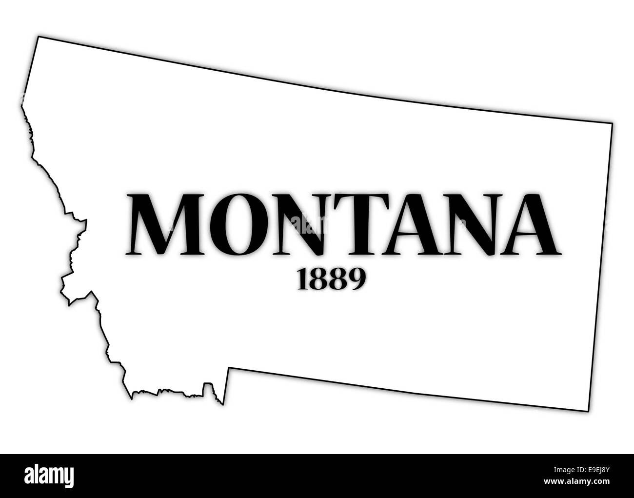 A Montana state outline with the date of statehood isolated on a white ...