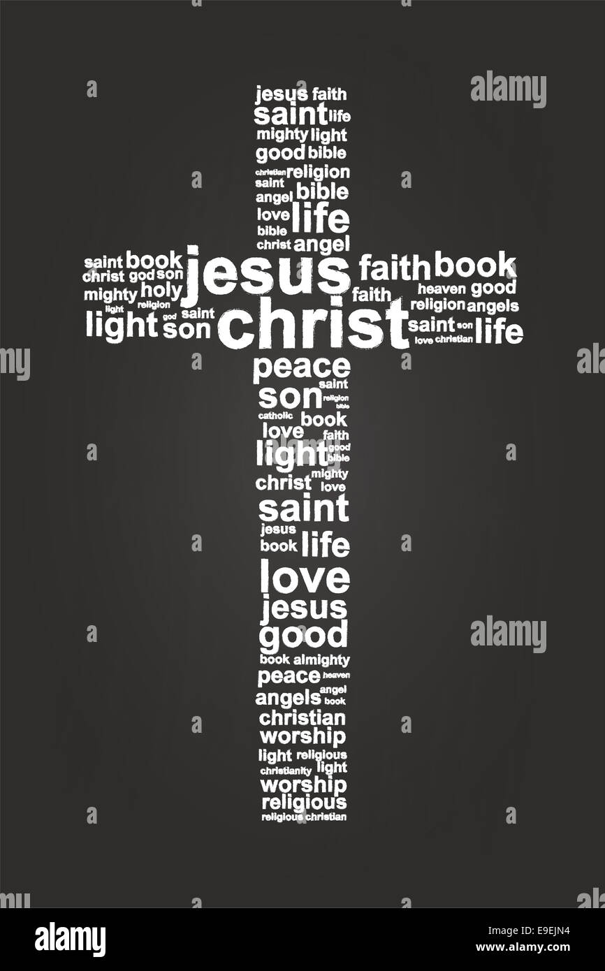 Jesus Christ Christian Cross Word Cloud On Blackboard Stock Photo - Alamy