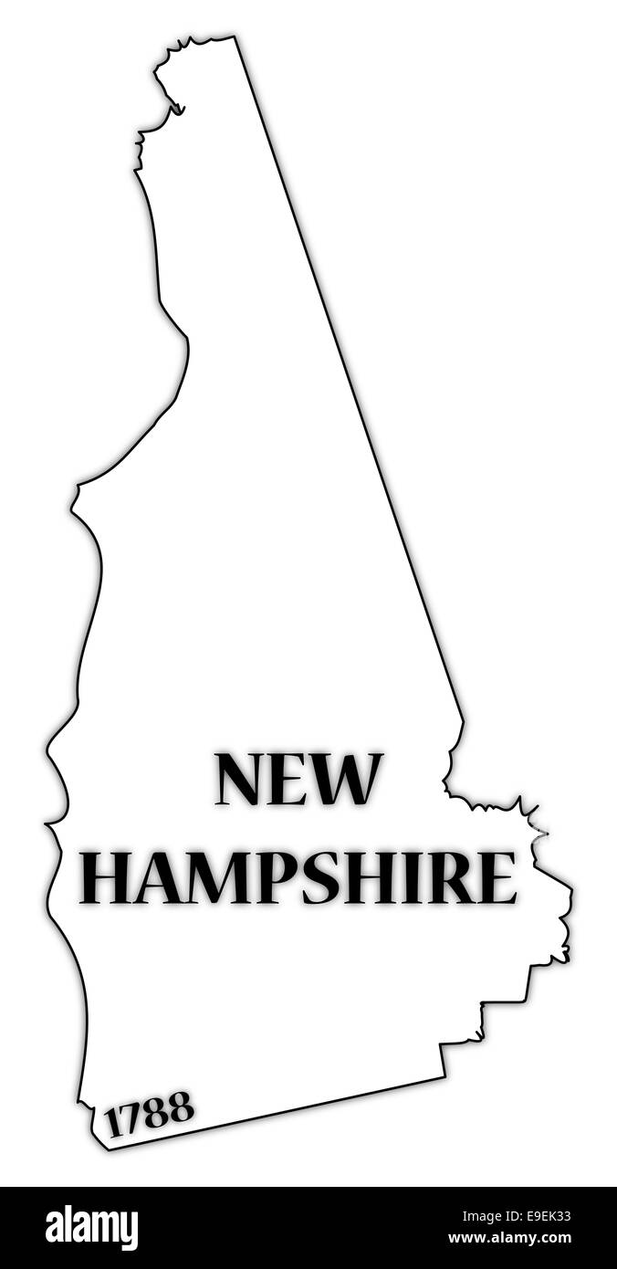 A New Hampshire state outline with the date of statehood isolated on a ...