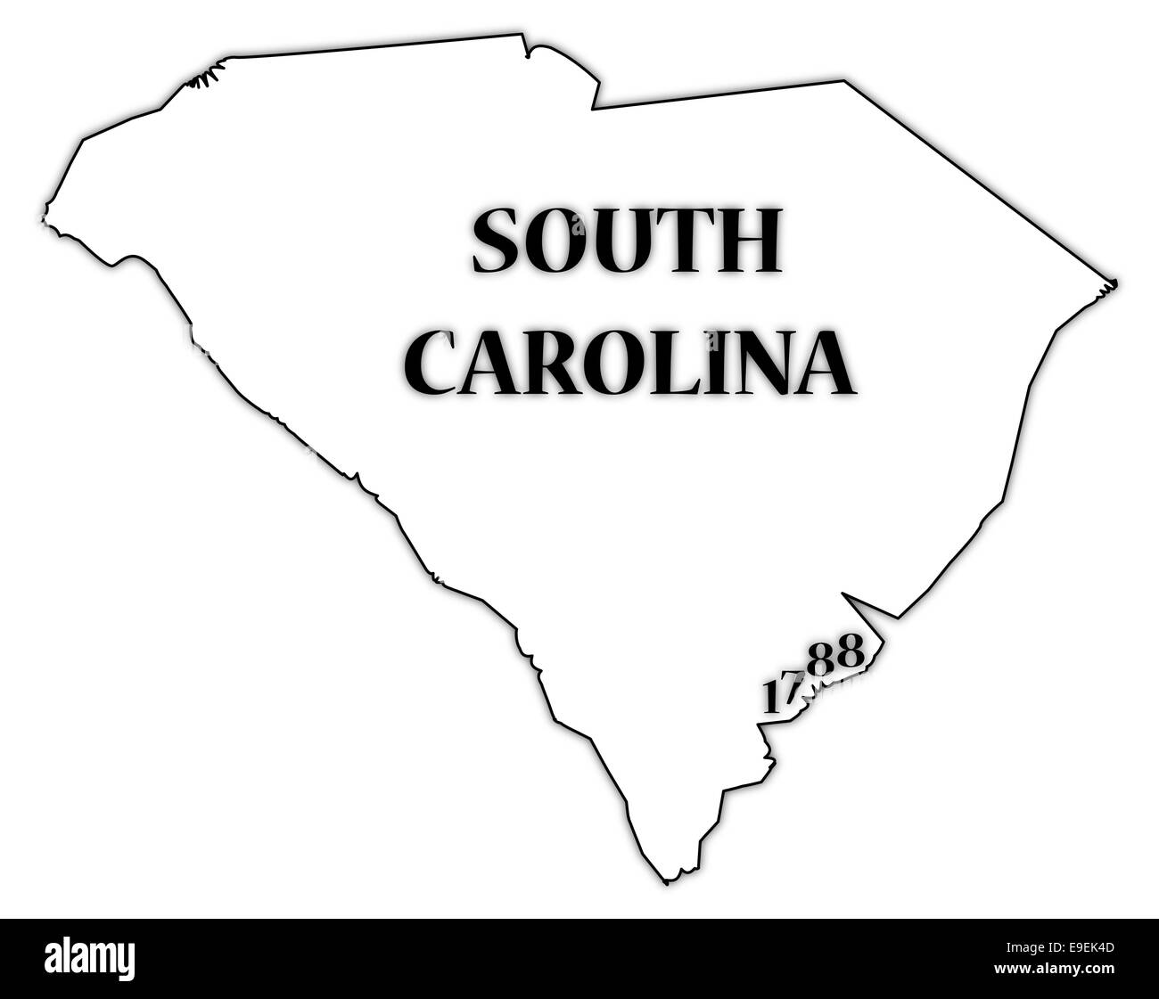 A South Carolina state outline with the date of statehood isolated on a ...