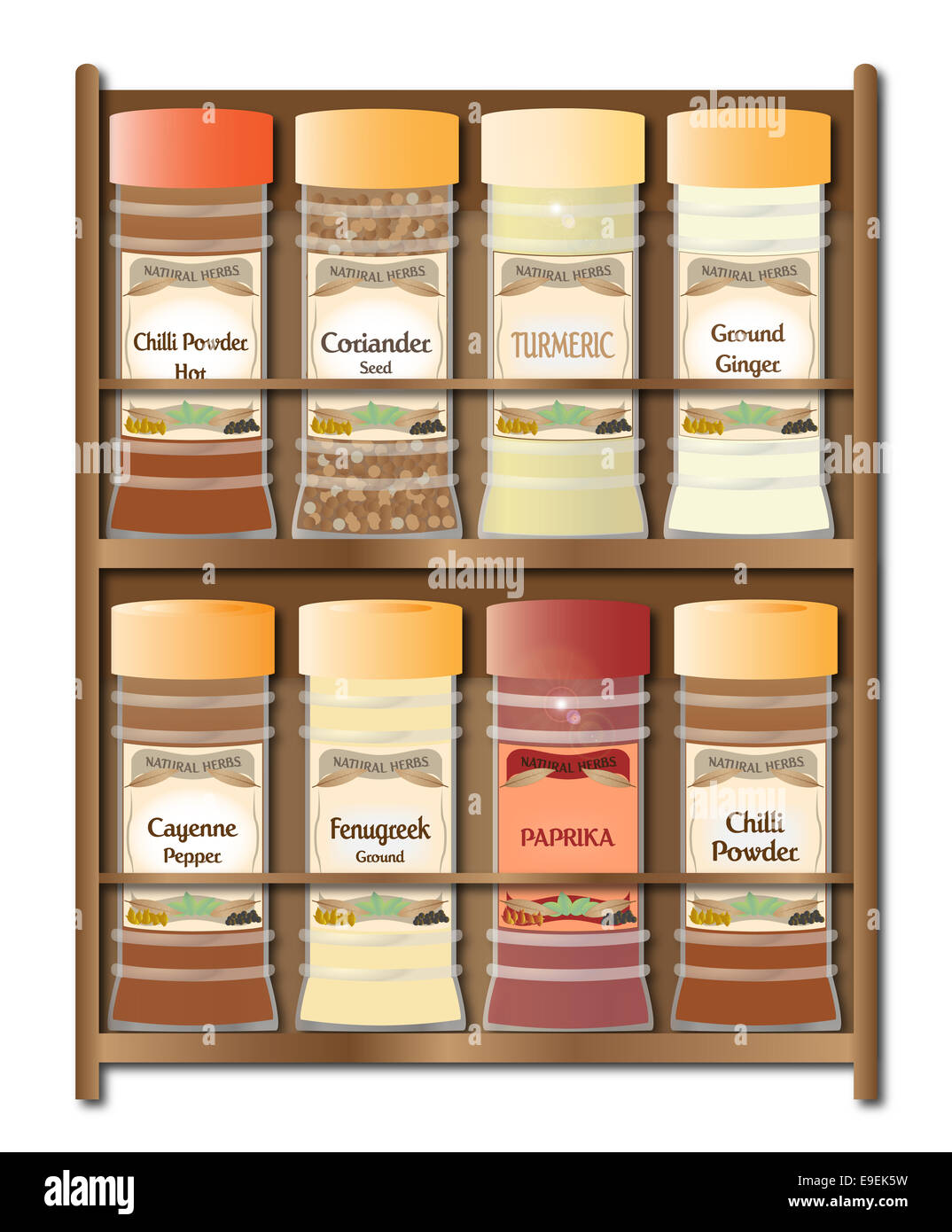 A small spice rack with hot spices isolated on a white background Stock ...