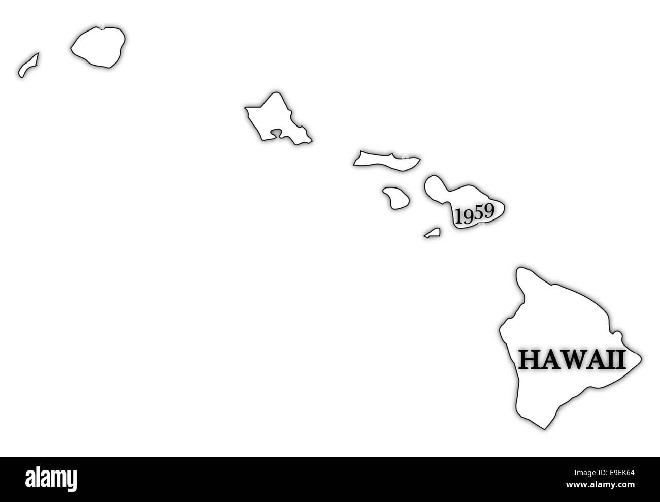 A Hawaii state outline and date of statehood isolated on a white ...