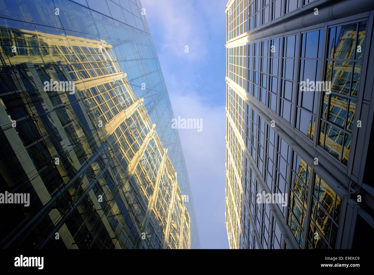 upward view between towering office blocks in London Stock Photo - Alamy