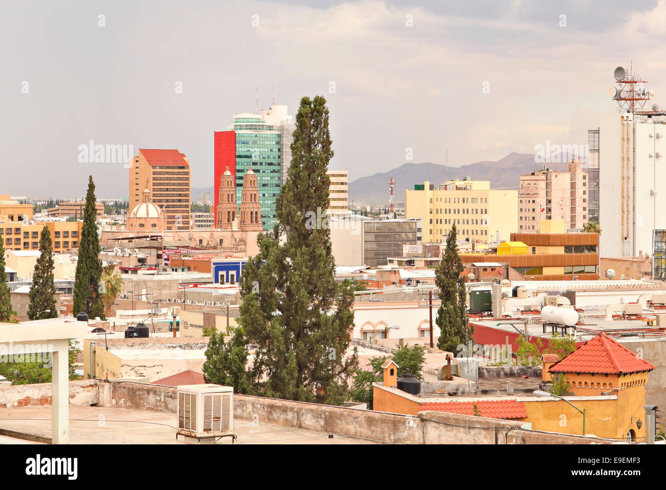 Elevated view of Chihuahua City, Mexico with downtown, neighborhoods ...