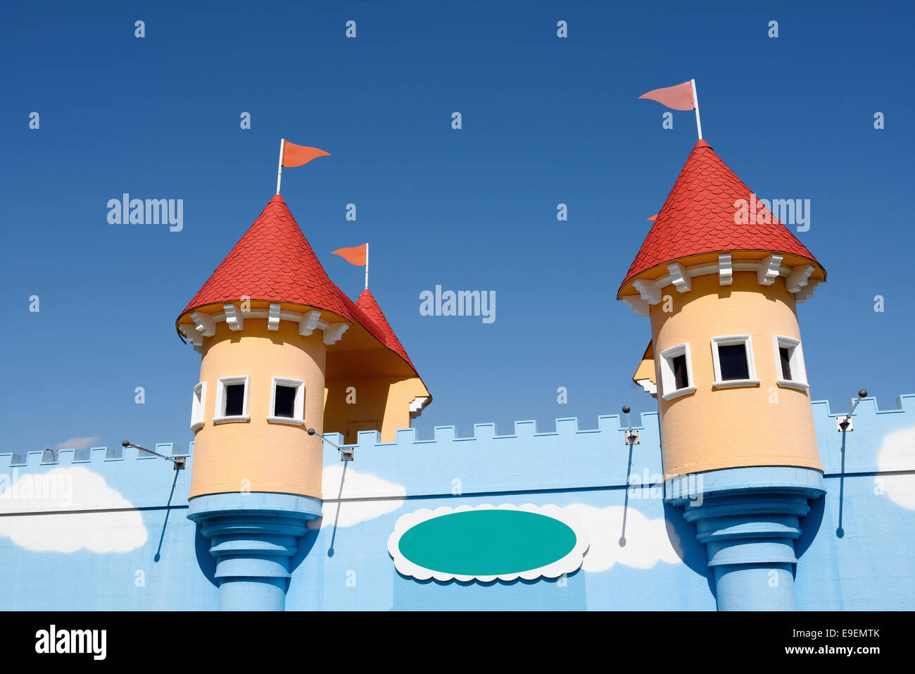 amusement park castle on the blue sky background Stock Photo - Alamy