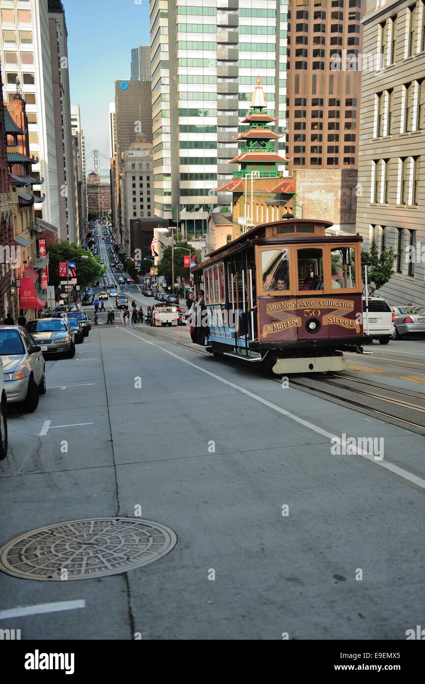 A cable car in the downtown San Francisco Stock Photo - Alamy