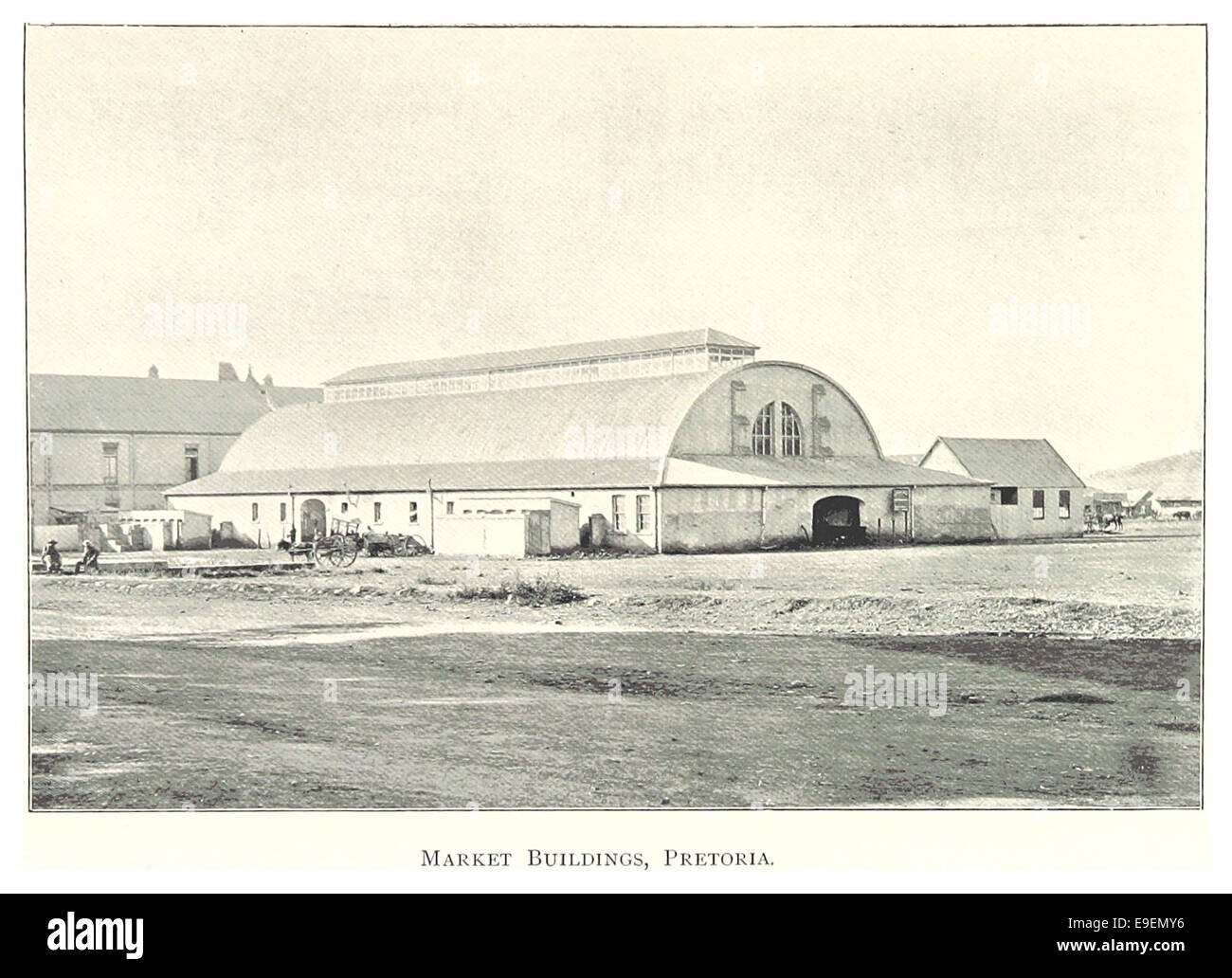 This 1899 illustration shows the market buildings in Pretoria ...