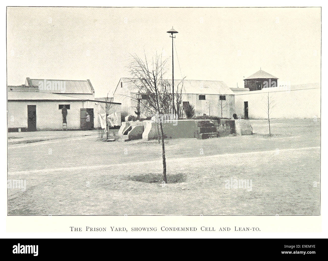 This 1899 illustration depicts the prison yard, focusing on the ...