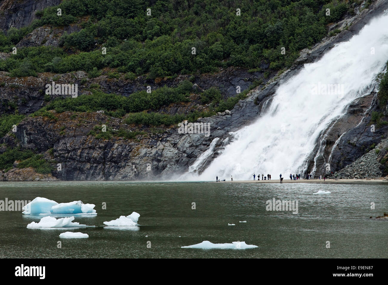 Nugget Falls plunges into Mendenhall Lake, Juneau, Alaska, USA Stock ...