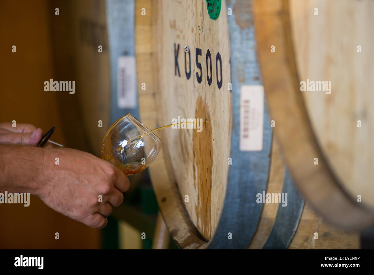 Eugene, OR, USA - July 17, 2014: Aged beer in this bourbon barrel at ...