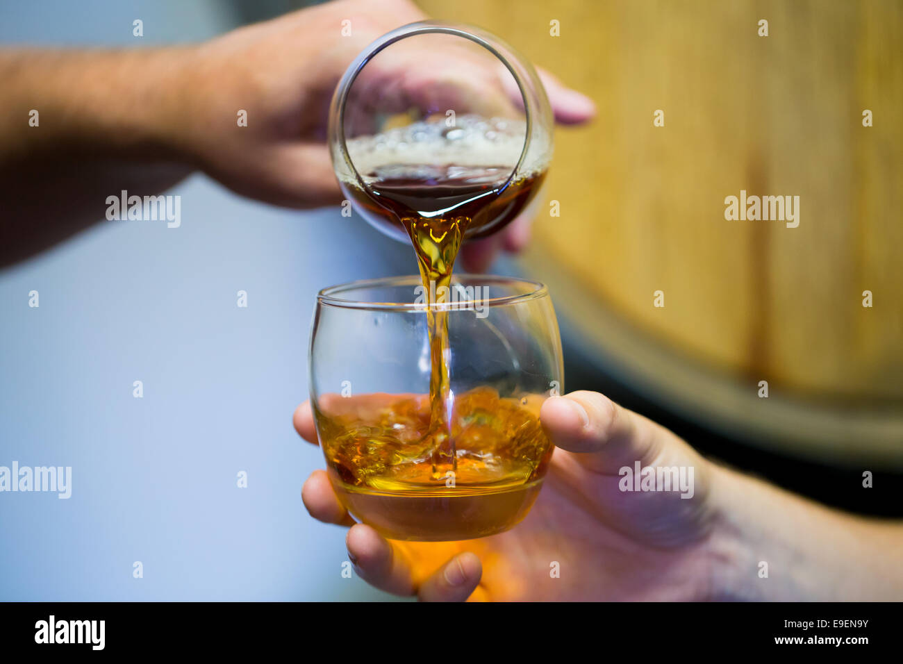 Eugene, OR, USA - July 17, 2014: Bourbon barrel aged beer being sampled ...