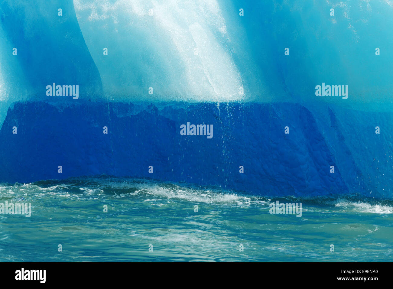 Closeup of blue glacial ice on iceberg floating in Tracy Arm, Southeast ...