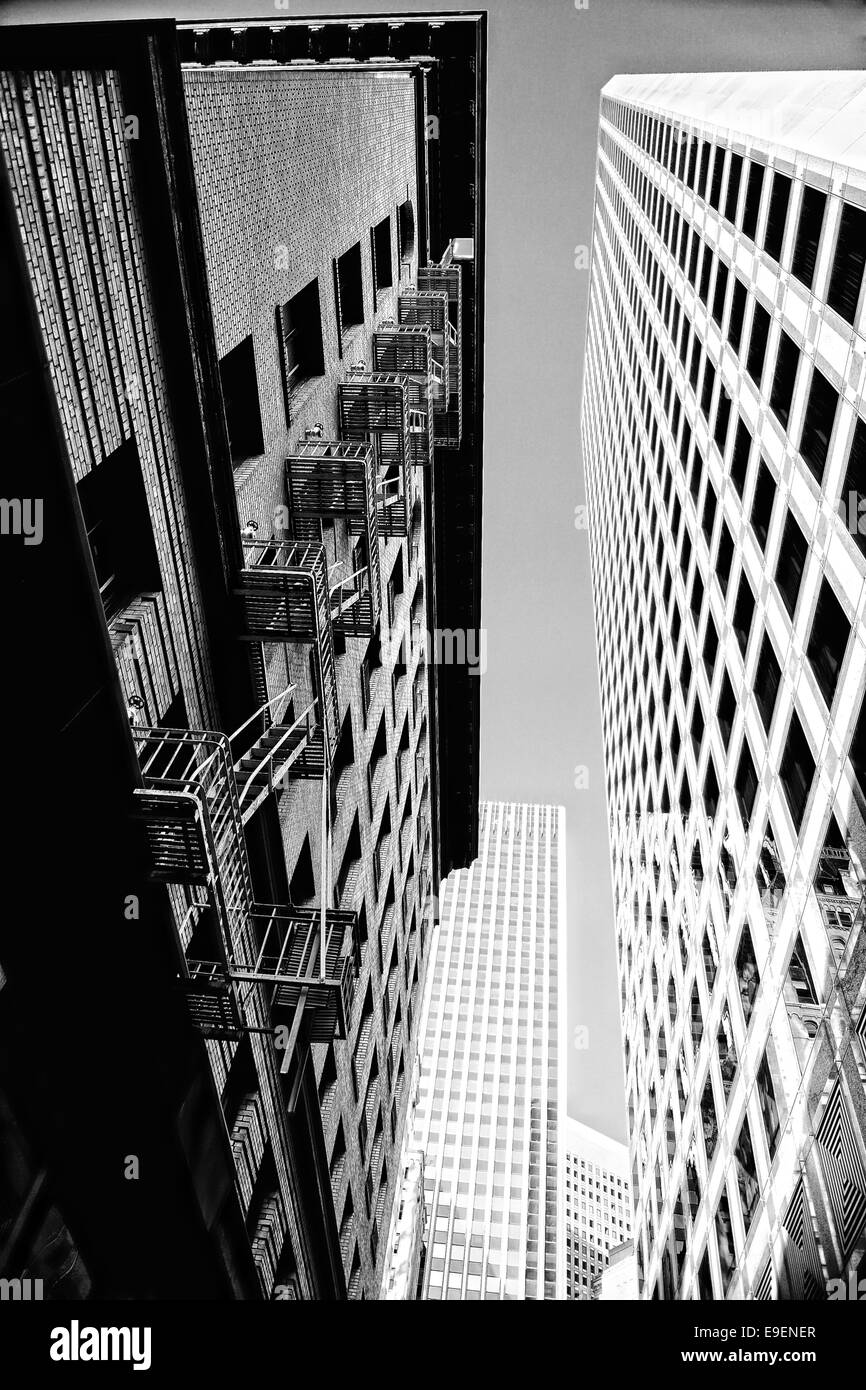 Narrow street between high rise buildings in down town San Francisco ...