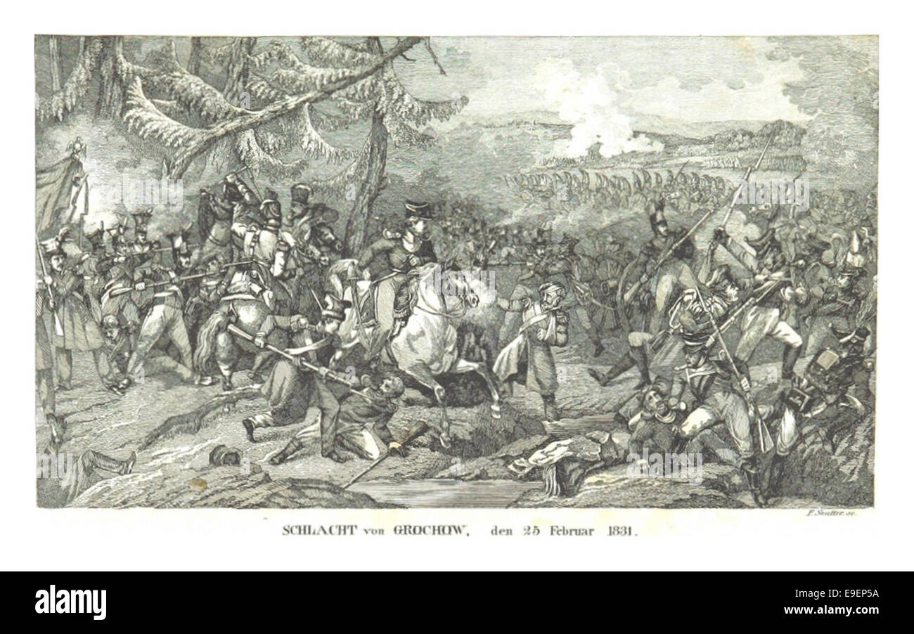 This 1834 illustration depicts the Battle of Grochów, fought in 1831 ...