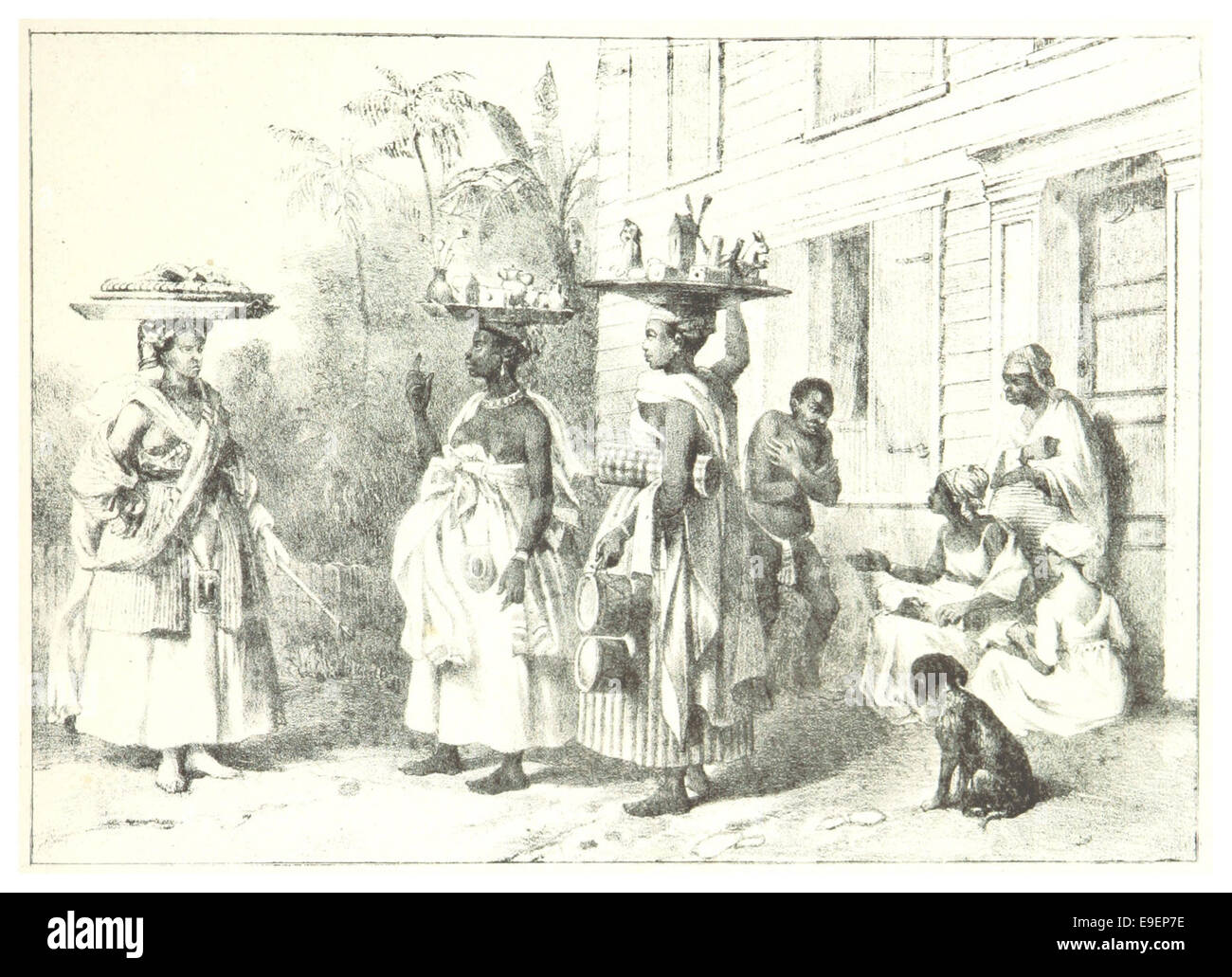 This 18th-century work illustrates 'Drie koopvrouwen in toiletartikelen ...