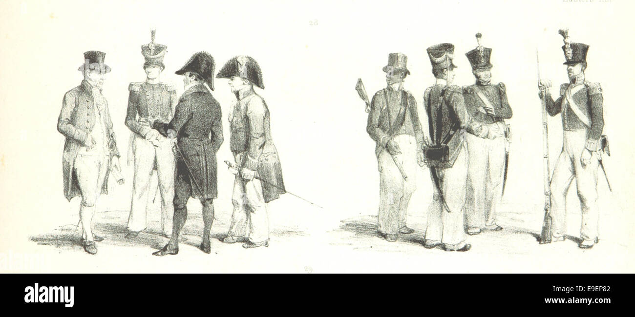 An 1832 illustration showing four senior officials in full dress ...