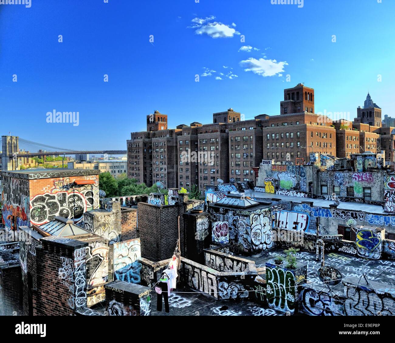 A graffiti art at the rooftop of the buildings Stock Photo - Alamy