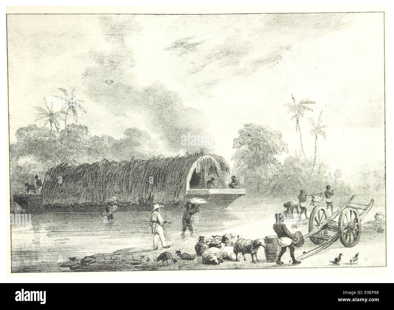 This 1852 illustration depicts a pontoon bridge (SR209o) in operation ...
