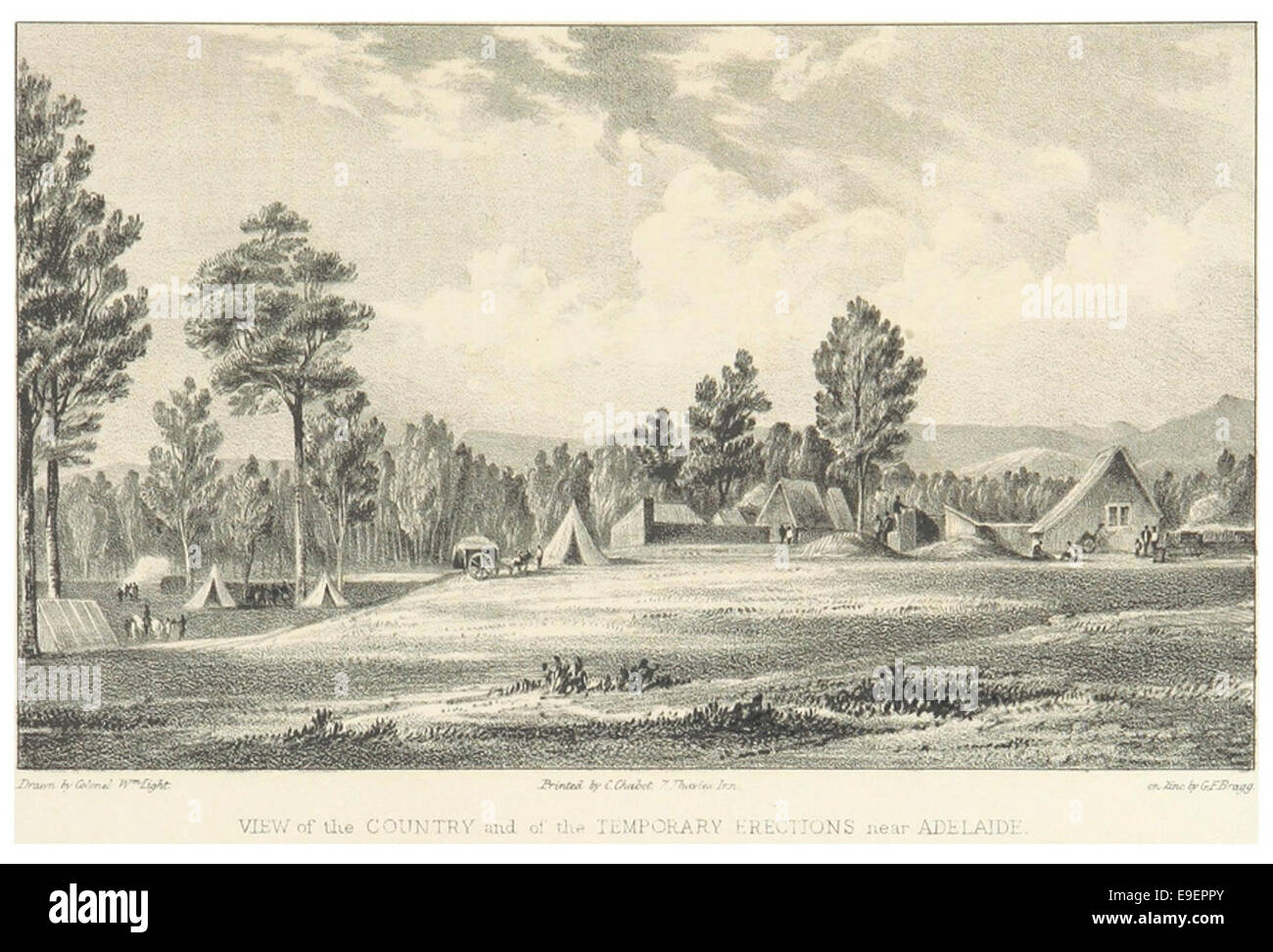 An 1839 illustration by Stephens showcasing the landscape near Adelaide ...