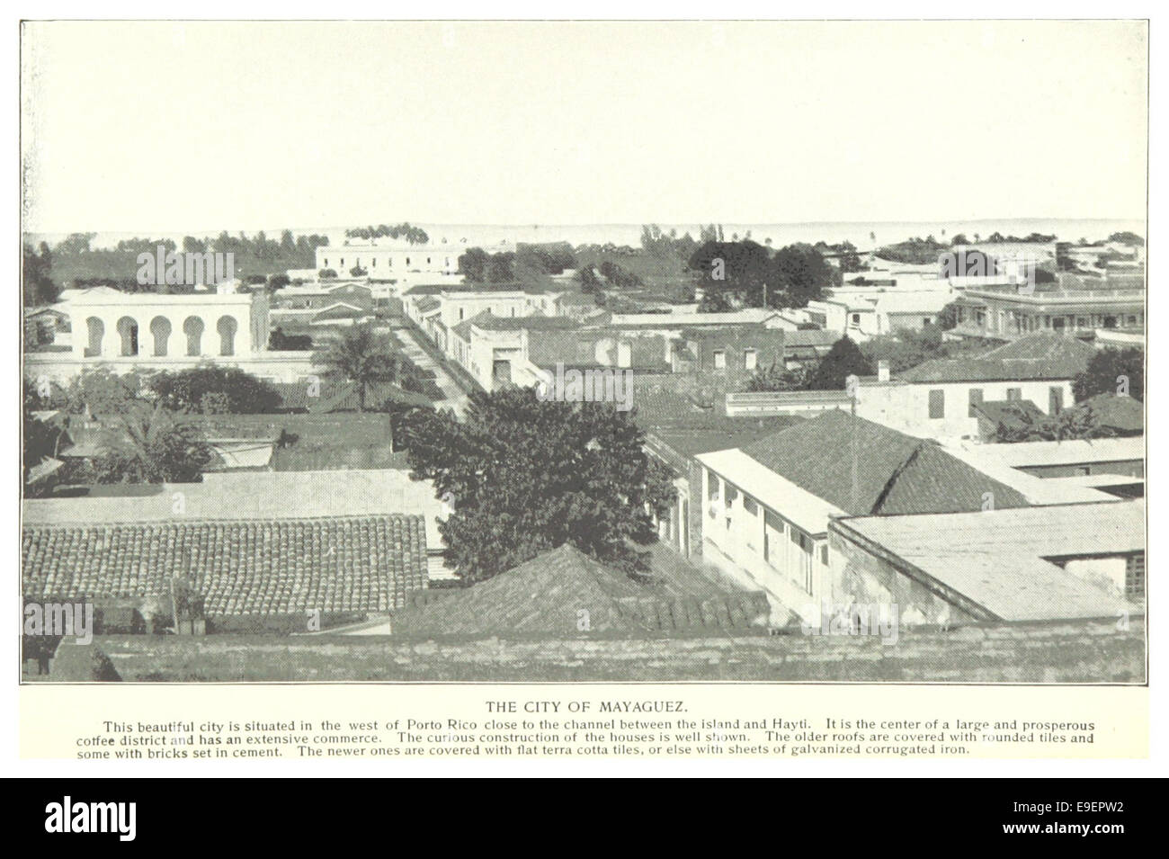 This illustration depicts the city of Mayaguez, Puerto Rico, showcasing ...