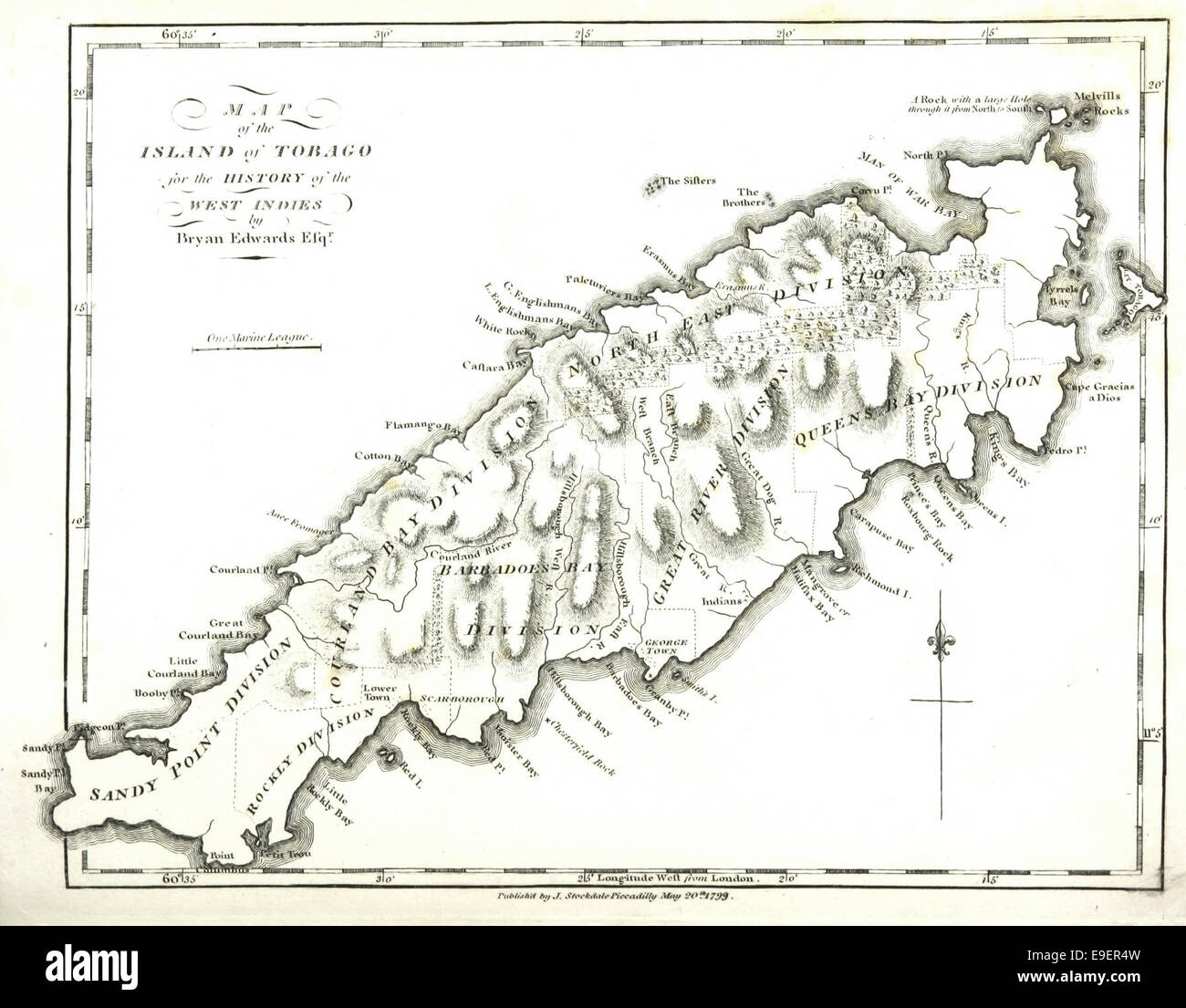 This 1799 map shows a subdivision of Tobago, providing a historical ...