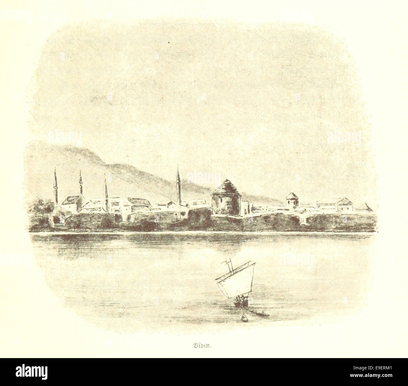 An illustration from the 19th century showing the town of Vidin located ...