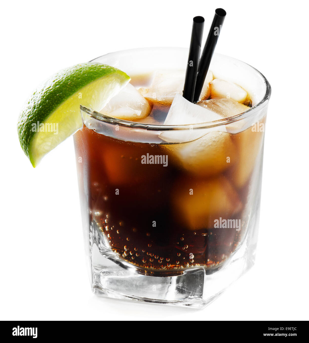 Cocktail with lime and cola isolated on white background Stock Photo ...