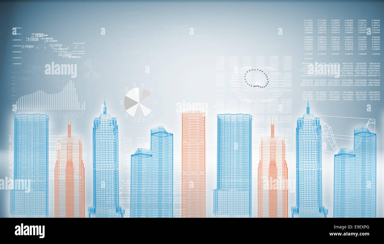 Glowing wire-frame buildings Stock Photo - Alamy