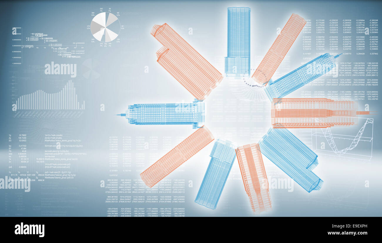 Glowing wire-frame buildings Stock Photo - Alamy