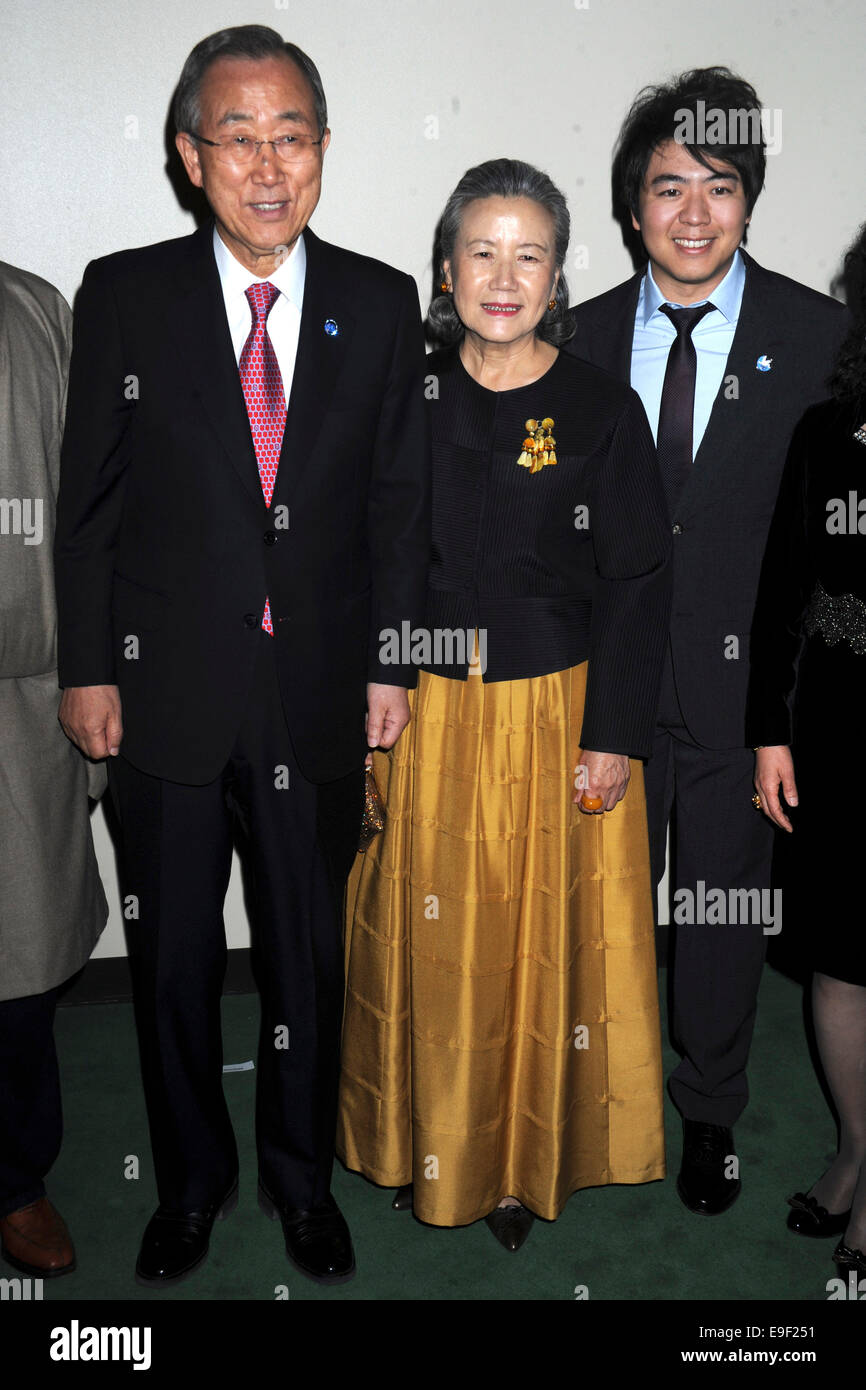 Ban Ki-Moon and his wife Yoo Soon-taek and Lang Lang attend the 2014 Lang Lang & Friends Gala at ...