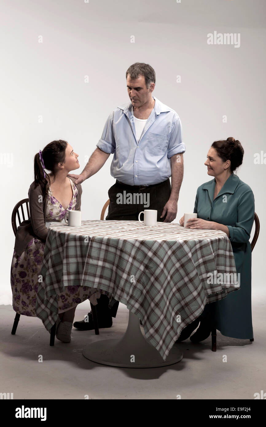 Character actors from a 1950's classic literature book act out key ...