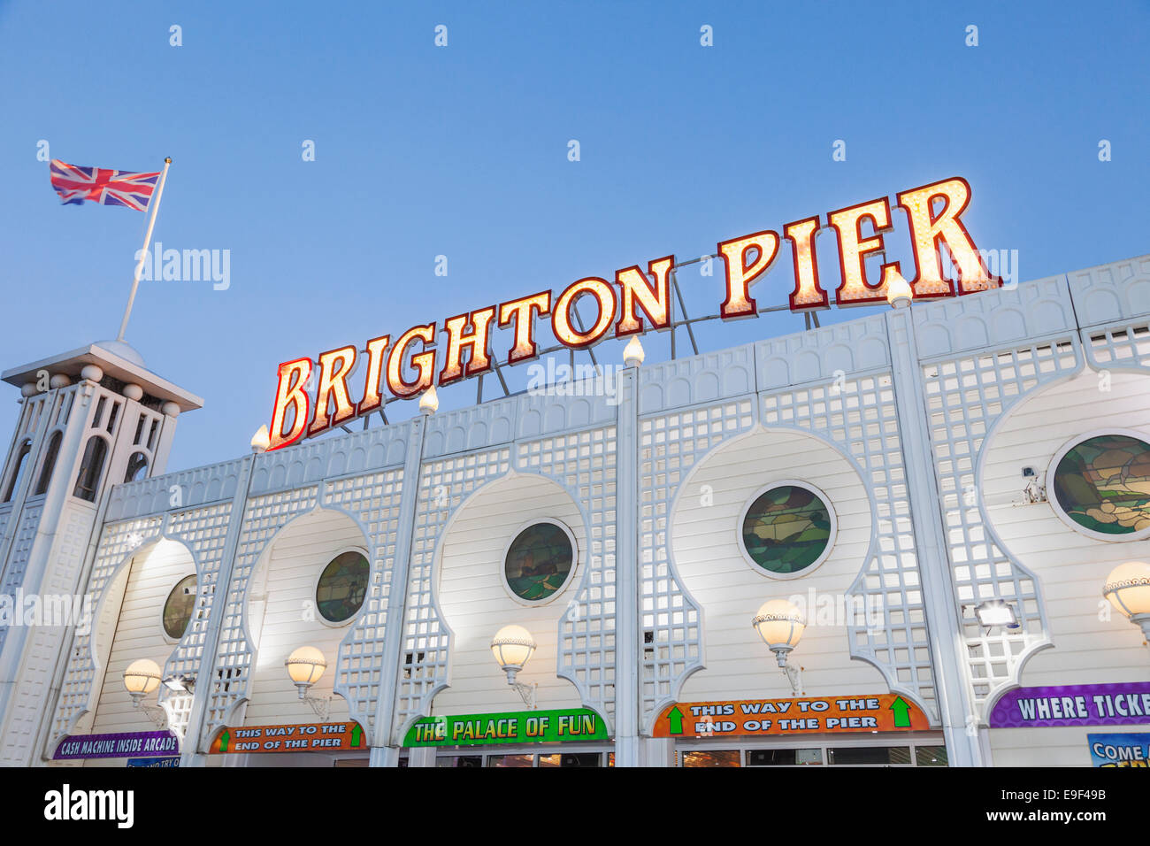 England, East Sussex, Brighton, Brighton Pier, Entrance to the ...