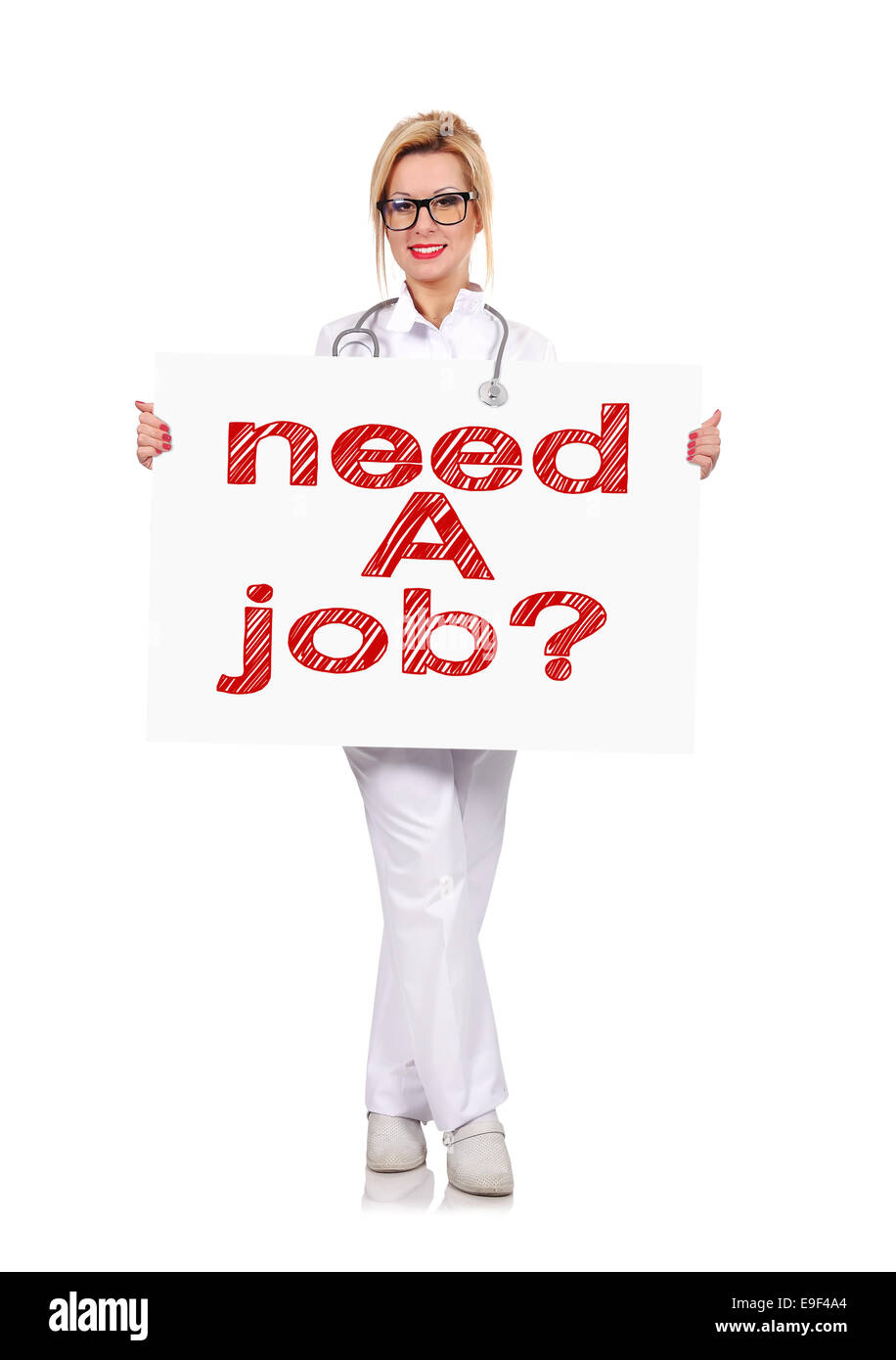 doctor with poster with drawing need a job Stock Photo - Alamy