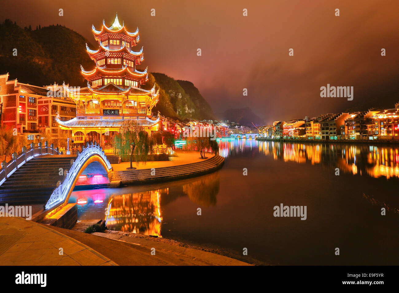 Far from the ancient city of Guizhou night Stock Photo - Alamy