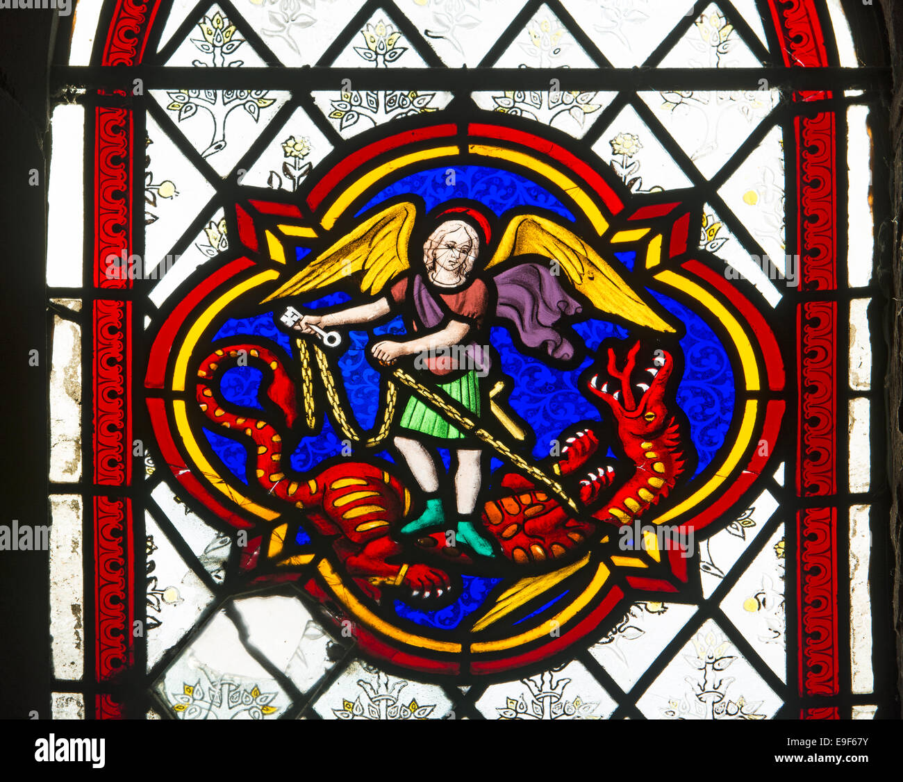 Archangel Saint Michael stained glass, St. Matthew`s Church, Overseal ...